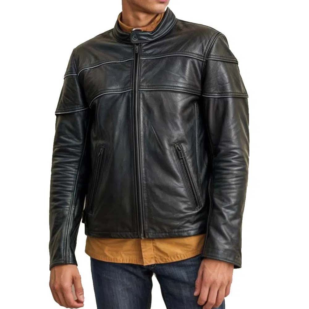 Thomas Black Real Lambskin Leather Moto Biker Jacket Men