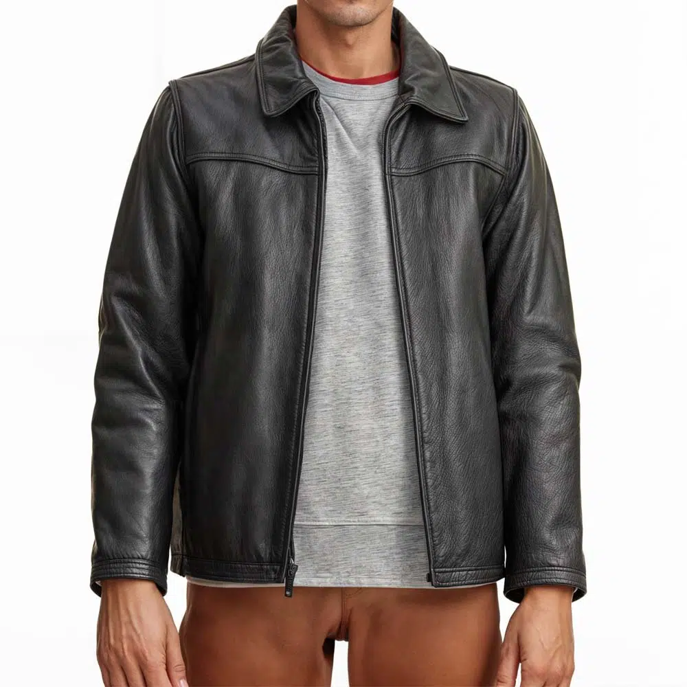 Black Leather Bomber Jacket With Removable Hood Men - Jacket Empire