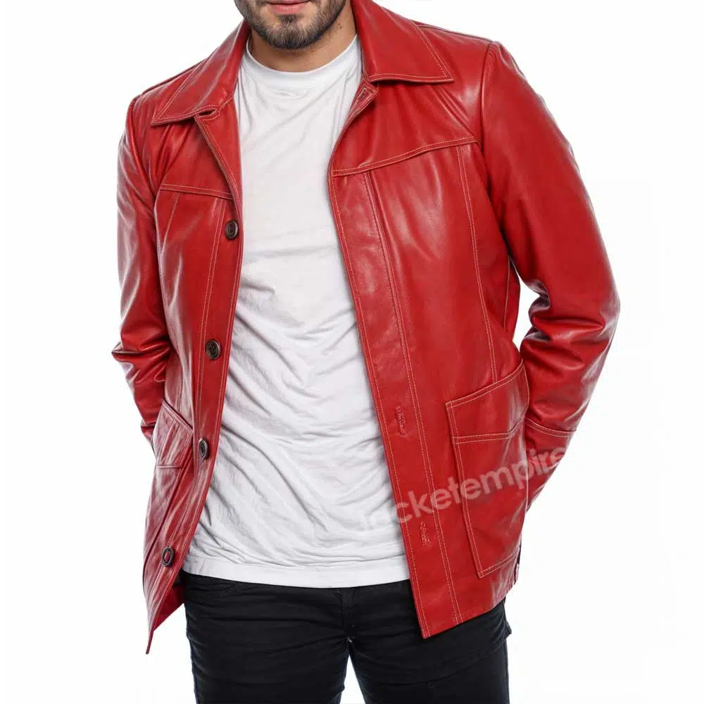 Tyler Durden Fight Club Red Leather Jacket - Jacket Empire
